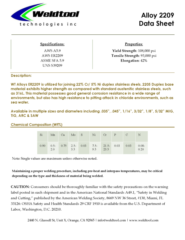 Stainless Steel Welding - ER2209 | Weldtool Technologies