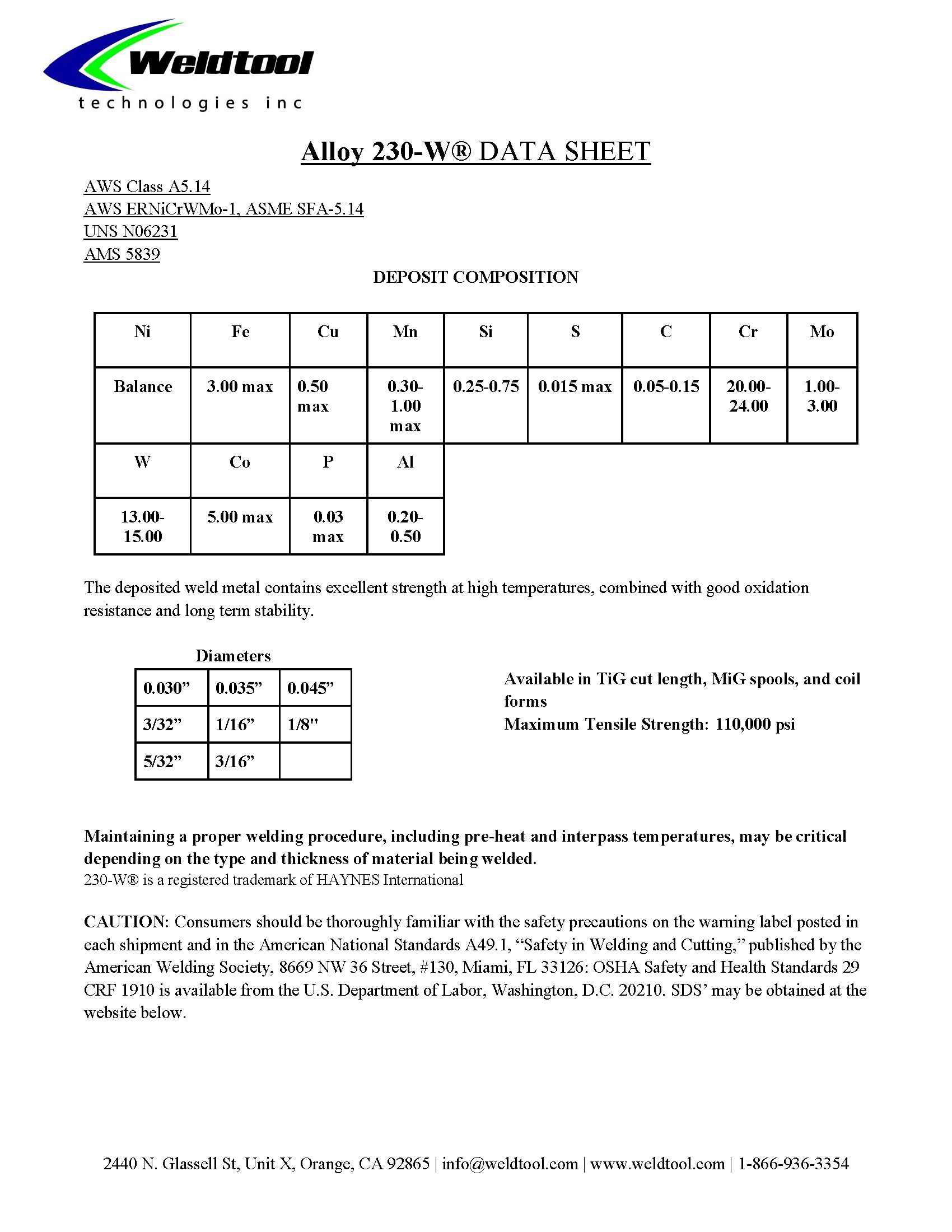 Nickel Alloy 230-W® (HAYNES®) – Weldtool Technologies