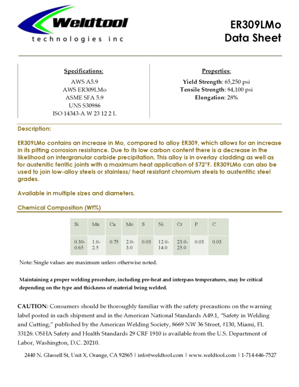 ER309LMo - Stainless Steel Welding Wire | Weldtool Technologies