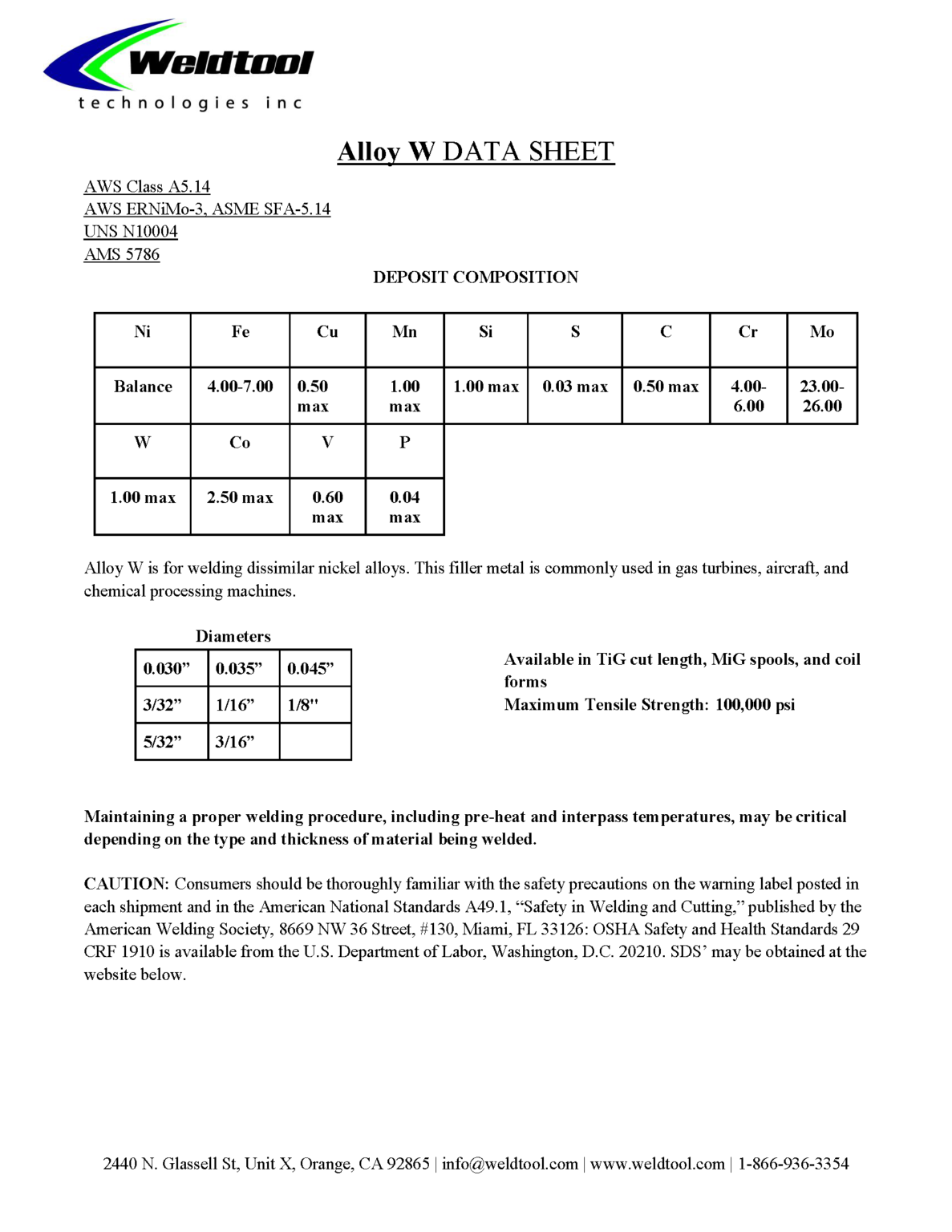 Hastelloy® W - AMS 5786 | Weldtool Technologies