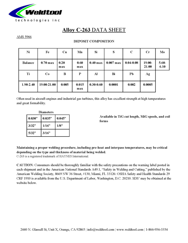Nickel Alloy C-263® (HAYNES®) | Weldtool Technologies