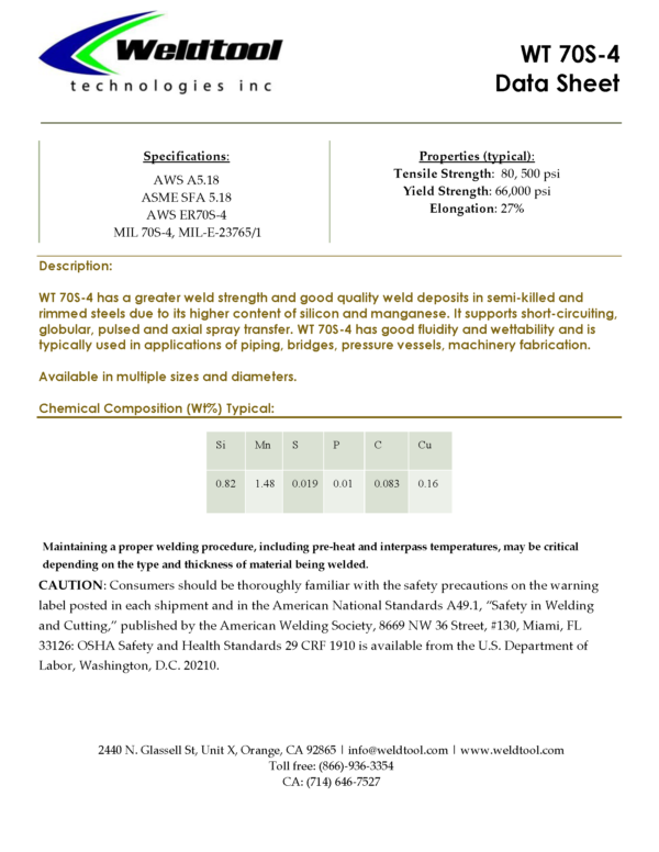 WT 70S-4 Low Alloy Steel | Weldtool Technologies