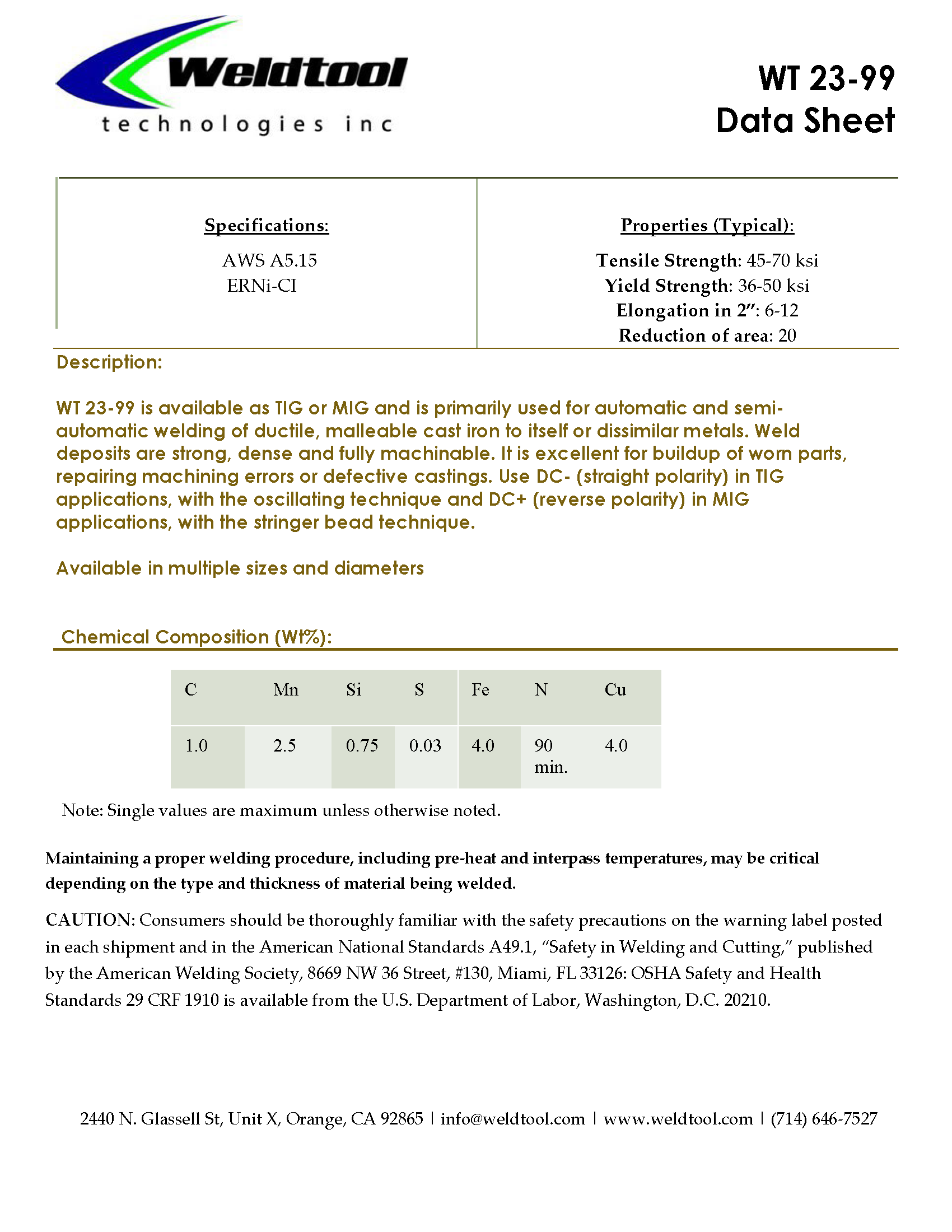WT 23-99 | Weldtool Technologies