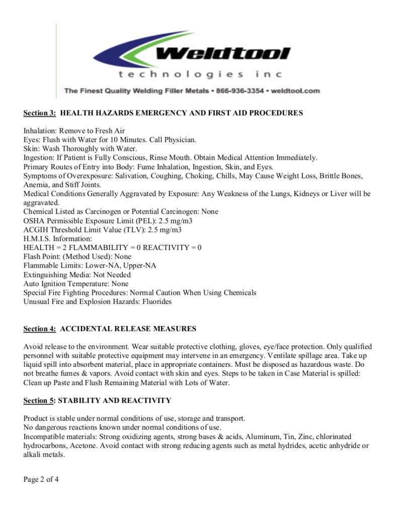 Brazing Flux SDS Sheet | Weldtool Technologies